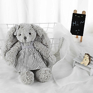 Easter Bunny Stuffed Animal, 12" Grey Plush Rabbit for Girls