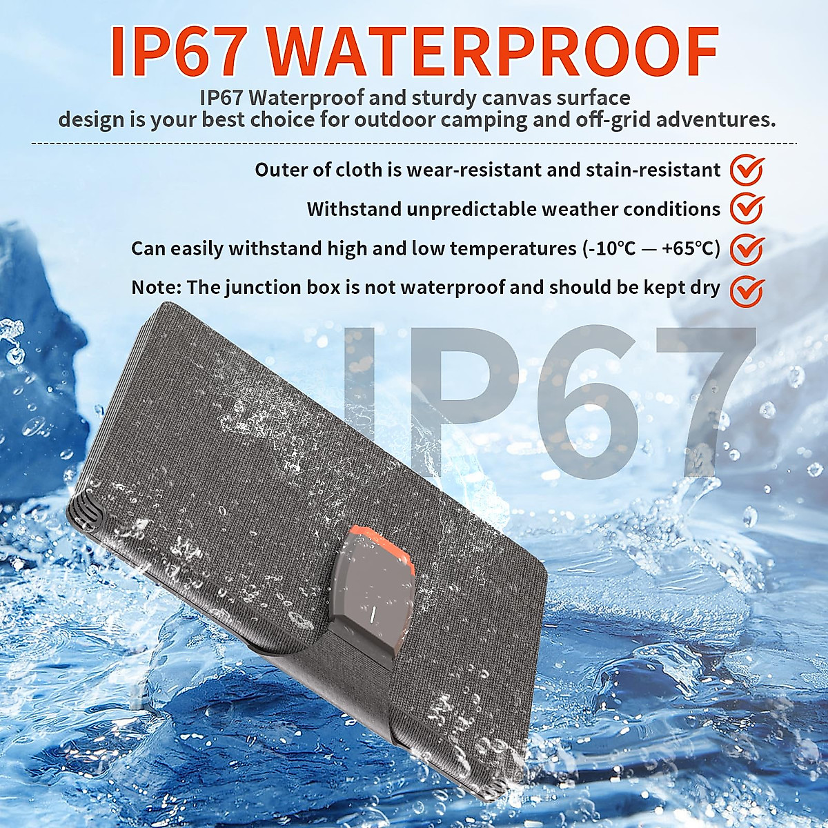 56W Portable Solar Panel with Type-C PD 3.0/QC 3.0 Fast Charging, IP67 Waterproof SunPower Folding Solar Panel for Camping Hiking Backpacking Fishing