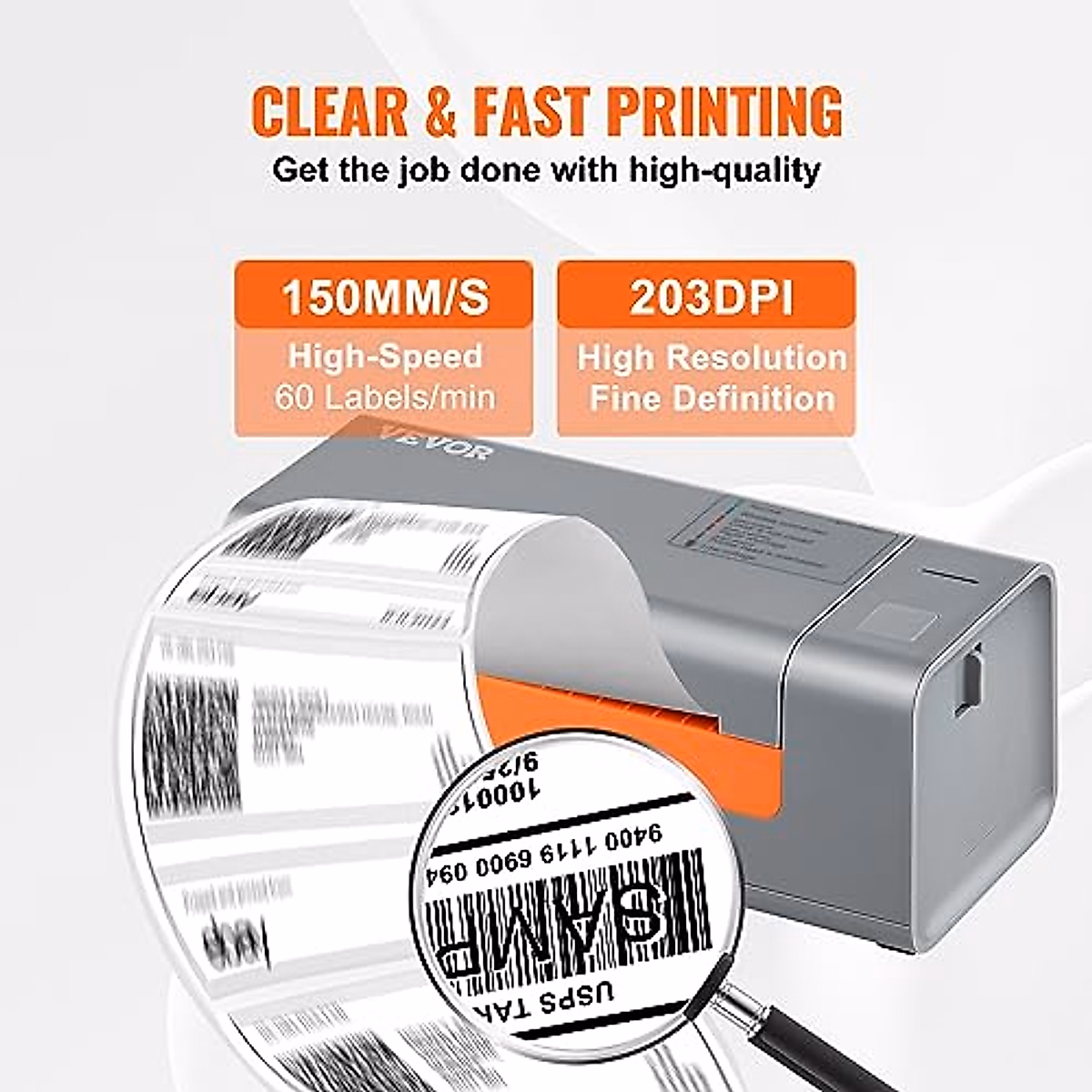 VEVOR Thermal Label Printer, 4x6 Label Printer for Width of 1.57" - 4.25" Labels, w/Auto Label Recognition & Japanese Rohm Printer Head, Compatible w/USPS, Amazon, Ebay, Etsy, UPS etc