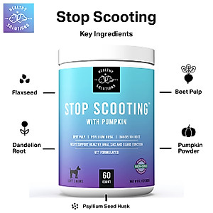 Dog Fiber Soft Chews Supplement - Stop Scooting Digestive Formula Enhanced with Pumpkin, Psyllium Husk, & Beet Pulp - Supports Dogs Healthy Anal Gland, Stool & Constipation - Made in USA, 60 ct