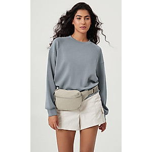 ODODOS 2L Belt Bag for Women Men, Crossbody Fanny Packs with Adjustable Strap Waist Pouch for Workout Hiking Running Travel, Light Grey