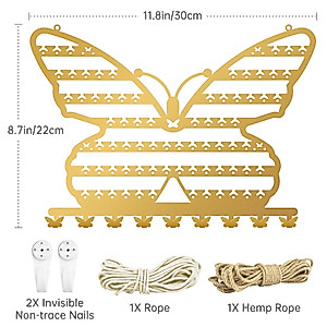 NiHome Butterfly Wall Mounted Jewelry Organizer, Decorative Metal Earring and Necklace Holder for Bedroom, Vanity, or Closet, Stylish Organizer with Easy Hanging for Fashion Lovers (Gold)
