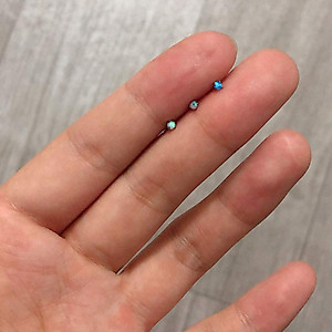 ZS 6 Pieces Opal Nose Studs 20 Gauge Nose Pin Blue Nose Piercing Stud Stainless Steel Nose Stud Retainer L-Shape (6PCS L-shaped Nose Rings)