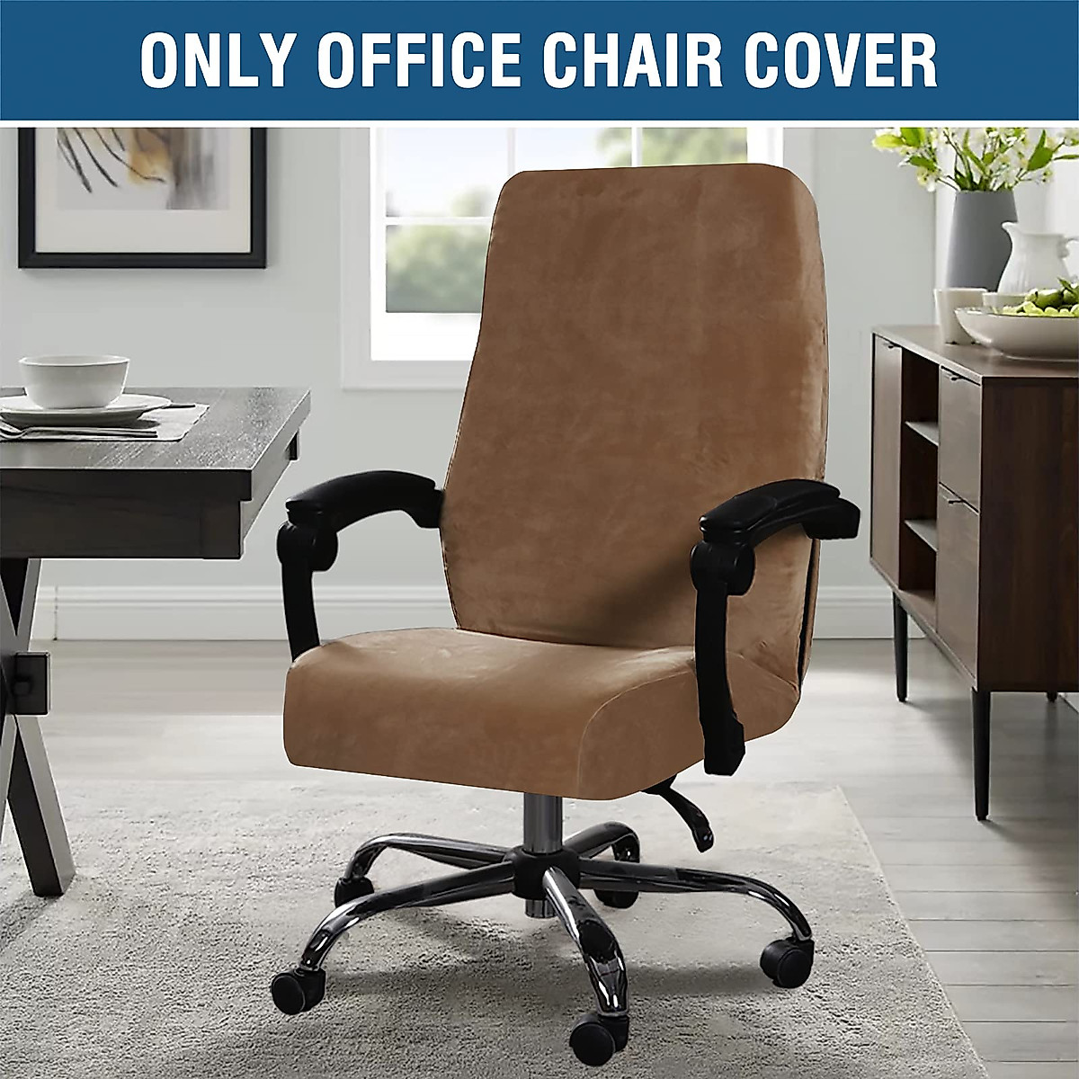 H.VERSAILTEX Velvet Home Office Chair Covers Stretchable Computer Desk Chair Covers Mid - High Back Universal Executive Boss Chair Covers Gaming Chair Covers Removable Machine Washable, Camel