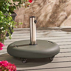 Christopher Knight Home Hayward Outdoor Concrete Circular 80lb Umbrella Base with Stainless Steel Pole Handle, Green