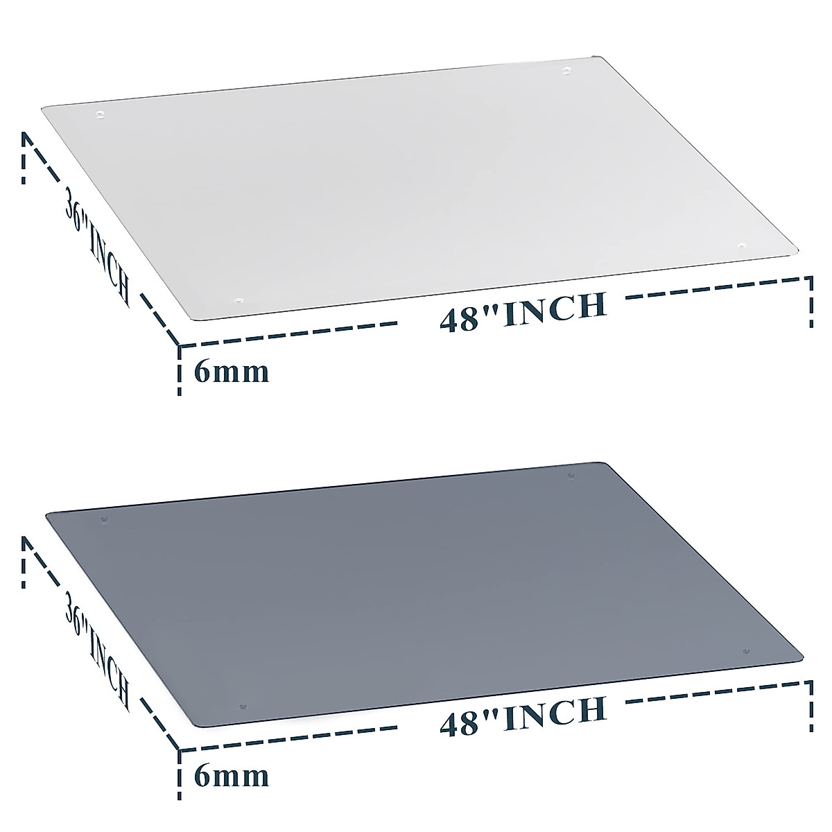 KIAYACI Glass Chair Mat for Carpet or Hard Floor Tempered Glass Glass Table Top Table Mat Square 36" x 48", 1/4 inch Thick, Transparent