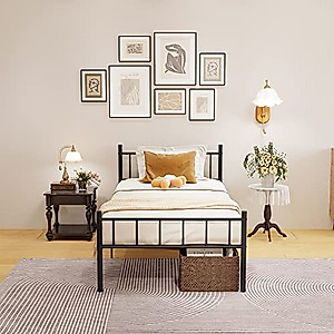 DIIYIV 14 Inch Twin Metal Platform Bed Frame with Headboard,Mattress Foundation,Steel Slat Support,Under Bed Storage,No Box Spring Needed,Twin Size Bed Frame,Black