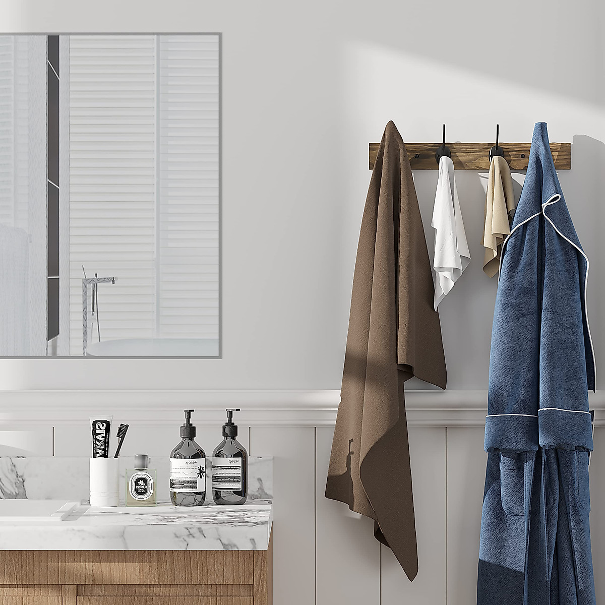 VERTORGAN Coat Hooks for Wall,Coat Rack Wall Mounted, Hat Rack and Hat Hooks with 4 Hooks for Entryway, Bathroom, Bedroom(Brown)