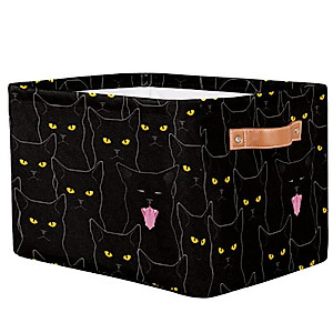 Cute Black Cat Storage Bins Baskets Fabric Laundry Baskets, Cat Animal Storage Cube Boxes Organizer Bag Bin for Toy Organizing Book Storage Shelves Nursery Closet