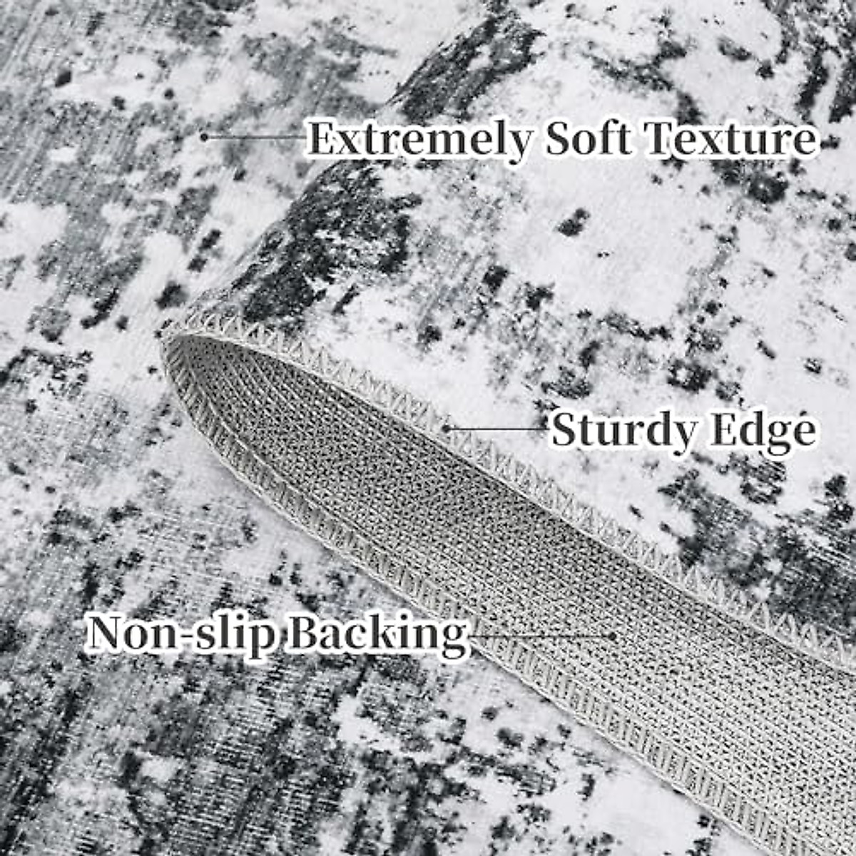 RUGSREAL Washable Area Rug 8x10 Modern Abstract Rug Non-Slip Non-Shedding Area Rug Low Pile Foldable Thin Carpet Machine Washable Rug for Living Room Bedroom, Grey