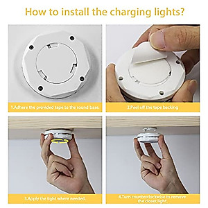 UYICOO LED Puck Lights with Remote Control, Wireless Color Changing Dimmable Under Cabinet Lighting, 3500K USB Rechargeable Battery Lights with Timing, Under Counter Lights for Closet