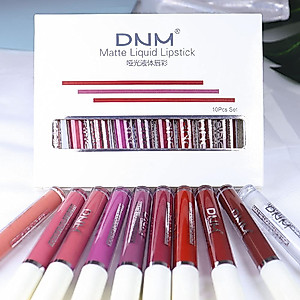 evpct DNM 9Pcs Deep Red Black Matte Liquid Lipsticks + 1Pcs Clear Lip Plumping Plumper Gloss Makeup Set Long Lasting Lipstick 24 hour Waterproof labiales matte mate larga duracion 24 horas originales