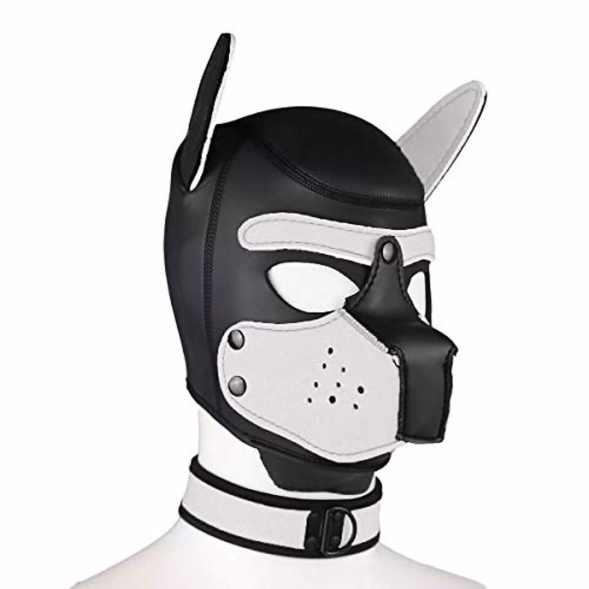 Pluden Neoprene Dog Full Face Puppy Mask with Collar, Novelty Removable Cosplay Pup Hood Mask