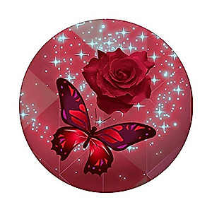 Rose Flower Cell Phone Button Pop Up Holder Red Butterfly PopSockets PopGrip: Swappable Grip for Phones & Tablets