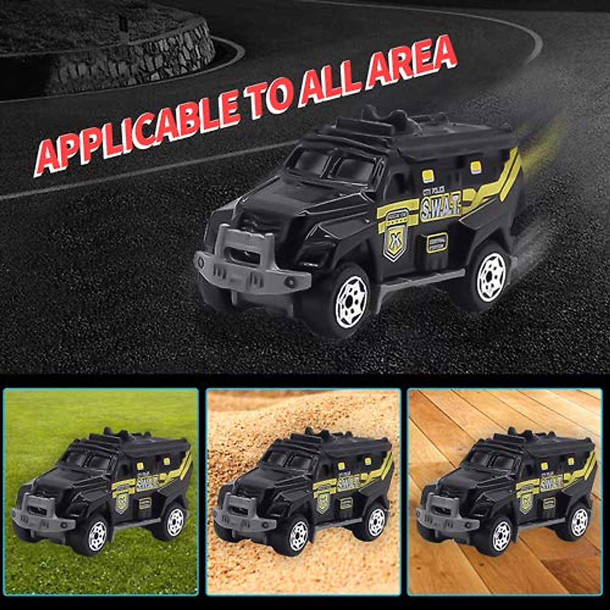 6 Pack Diecast Police Car Toy Set, Mini Alloy Models Police Car Toys for Boys 3-5 6 7, Armored Vehicle, Bulletproof Car, Rescue Truck, Military Helicopter, Armed Car Police Toys Kids Birthday Gift