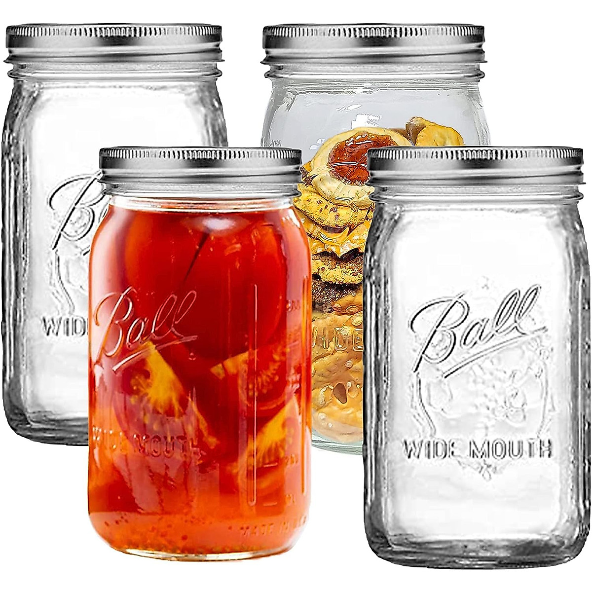CAMDEPOSU Wide Mouth Mason Jars 32 oz - (4 Pack) Ball Quart With Airtight lids and Bands For Canning, Fermenting, Pickling, Freezing, Storage Glass jar, Microwave & Dishwasher Safe, Clear
