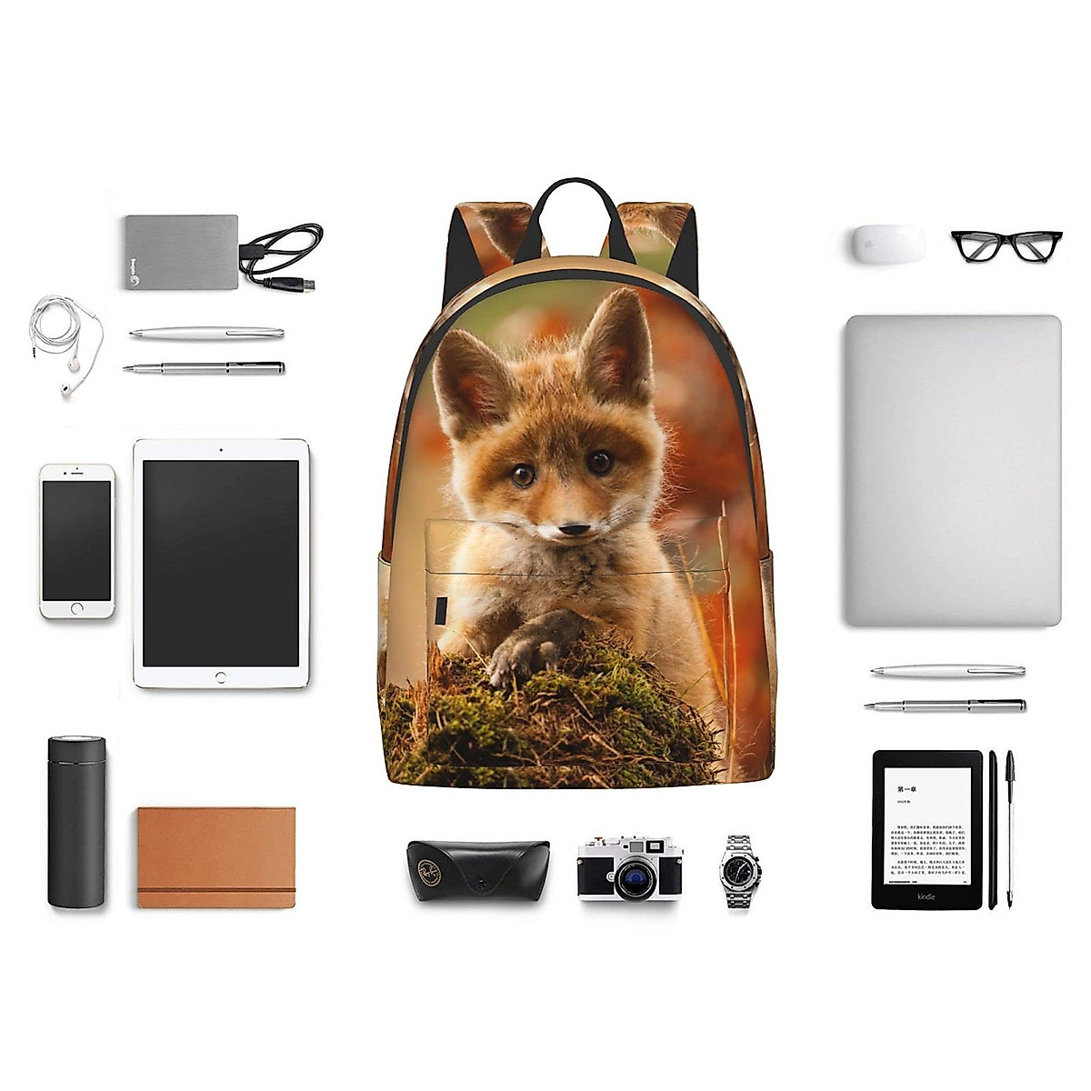 FeHuew 16 inch backpack Cute Fox Laptop Backpack Full Print School Bookbag Shoulder Bag for Travel Daypack