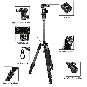 SIRUI Carbon Fiber Travel 5C Tripod 54.3 inches Lightweight Portable Camera Tripod with Ball Head and Arca Swiss Plate Load Capacity Up to 4kg