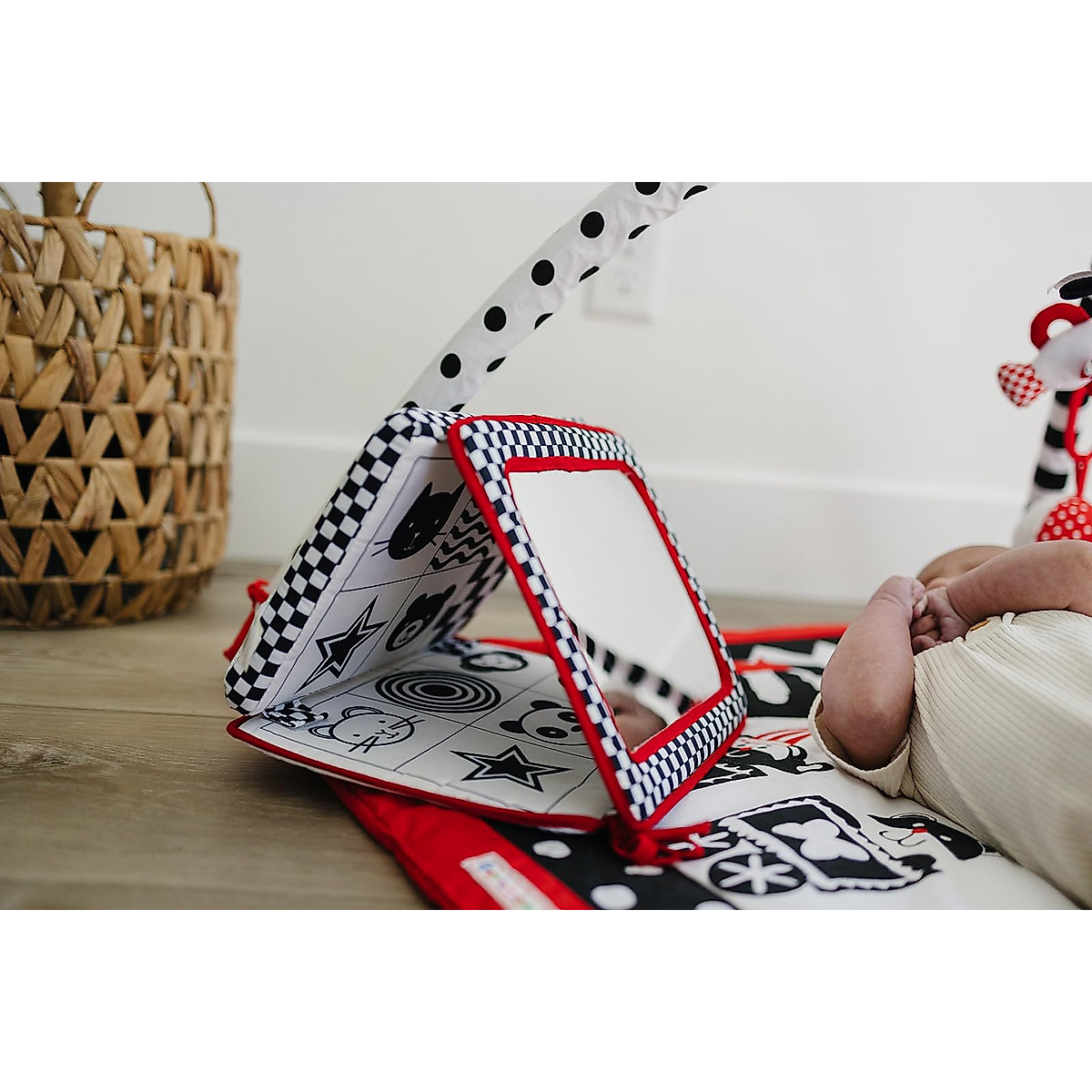 Genius Baby Toys Tummy Time Mirror for Babies 0-6 Months - Double-Sided with High Contrast Images - Baby Floor Mirror Can Be Used in Crib - No Hard Edges - Black White and Red