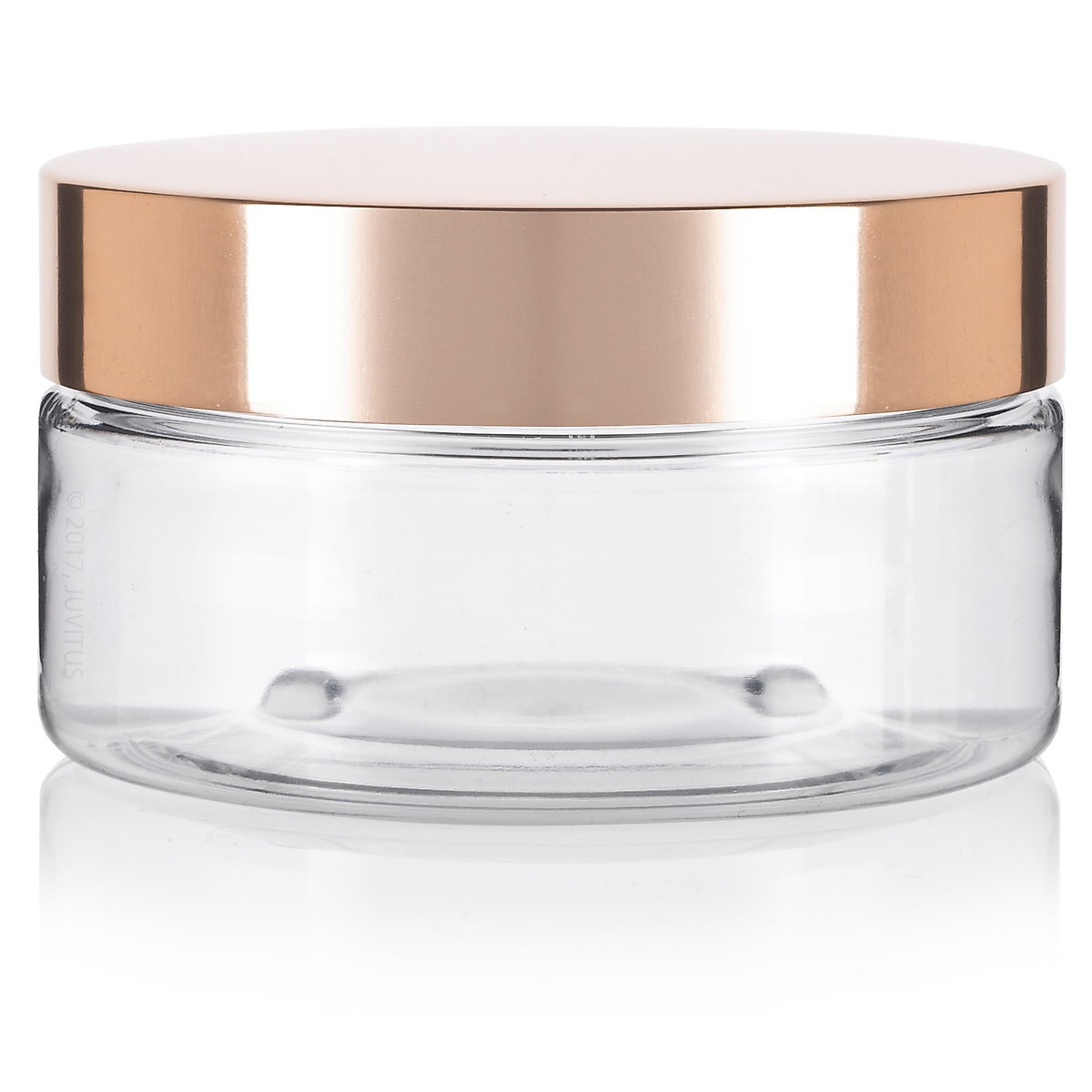 8 oz Clear PET Plastic Low Profile Jar Gold Metal Overshell Lid (6 Pack) Refillable Empty Storage Containers