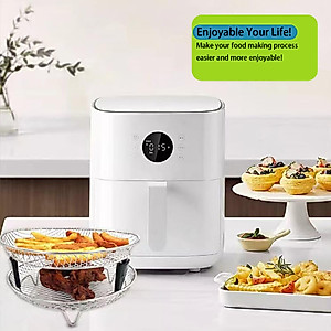 Air Fryer Racks, 3Pack Round Stackable Dehydrator Racks with Insulated Clamp and Brush Universal Stainless Steel Kitchen Air Fryer Accessories Fit all 5.0QT - 10.0QT Air fryer, 8inch