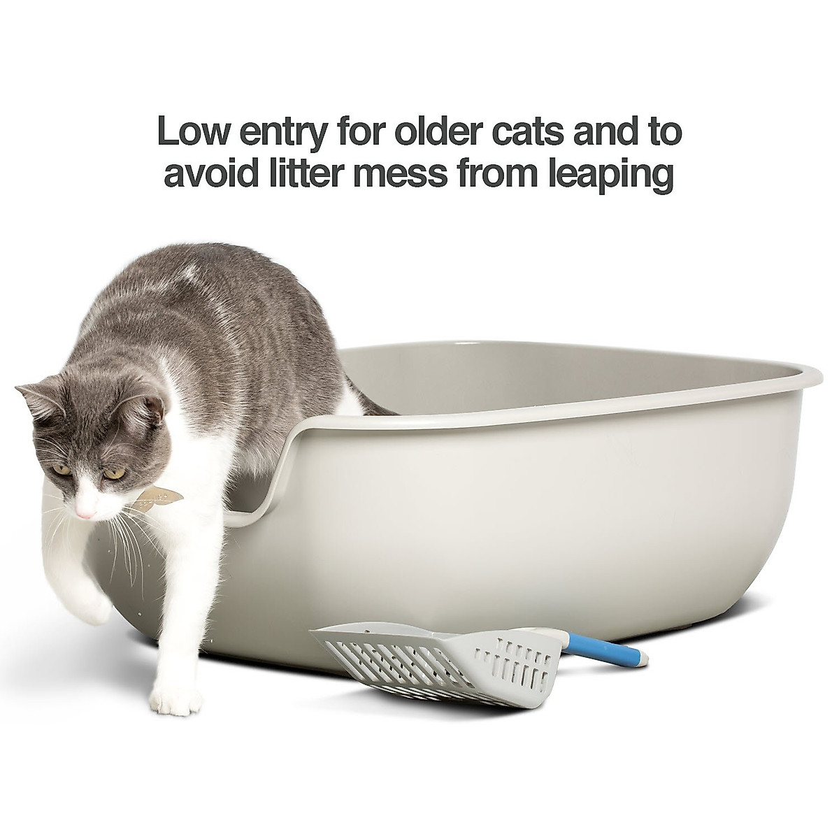 PetFusion BetterBox Non-Stick Large Litter Box. Pet Safe Non-Stick Coating for Easier Cleaning & Superior Hygiene. Open Top Box Promotes Healthy Usage. Litter Pans Made of Stronger ABS Plastic, Grey