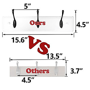 Coat Rack Wall Mount(2 Pack), Rustic Coat Hanger with 3 Hooks (15.6"L), Sturdy Hat Rack for Wall Hanging Coat Hat Key Mask Sunglasses Towel Cup, for Entryway Closet Bathroom Kitchen, White