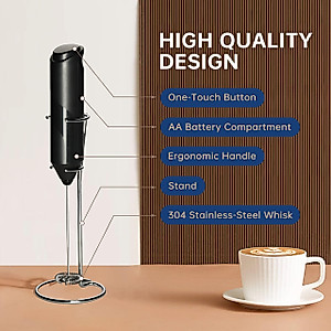 YSSOA Electric Milk Frother Handheld with Stainless Steel Stand Battery Operated Whisk Drink Mixer for Coffee, Frappe, Latte, Hot Chocolate, Matcha, Mini Hand Blender 2024 Version