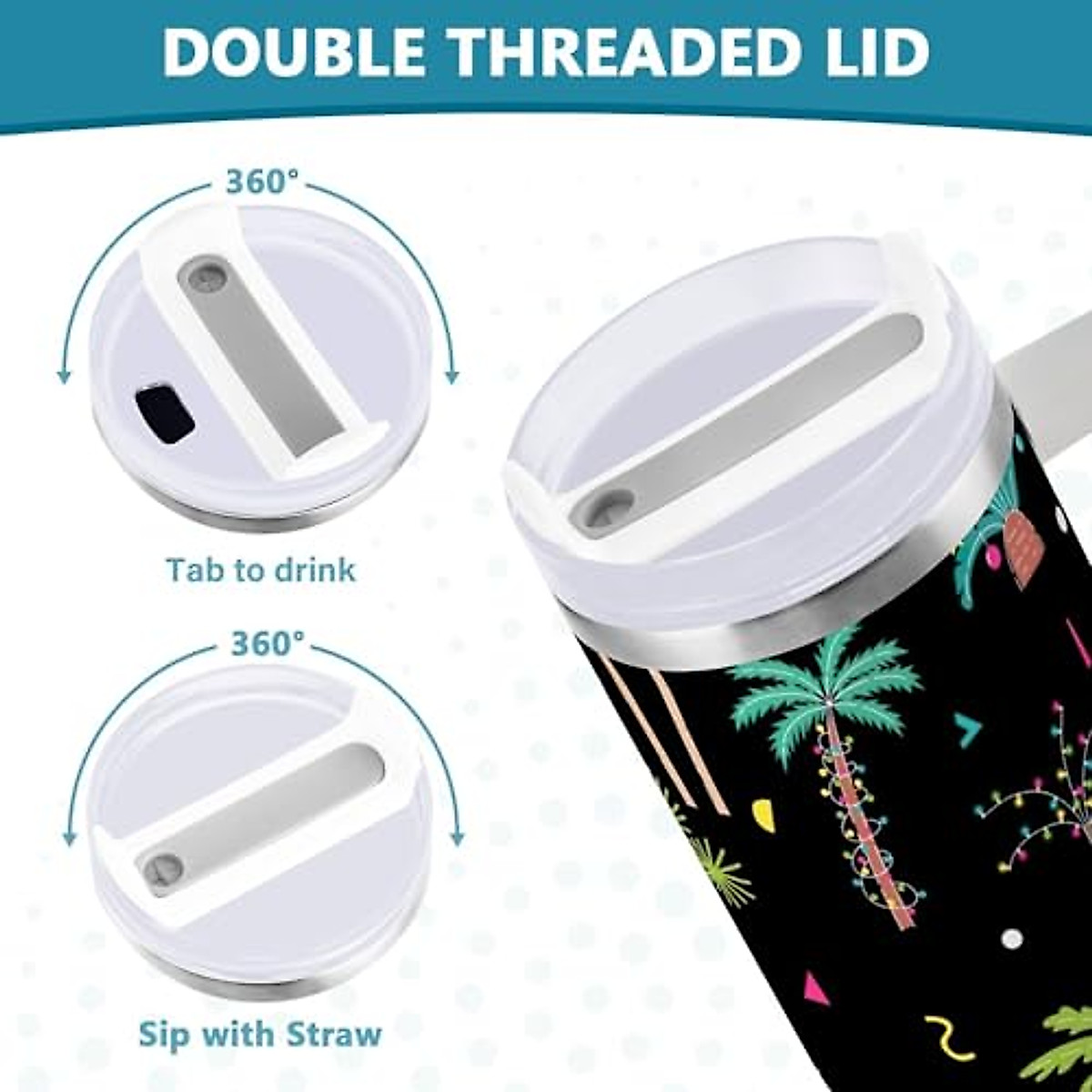 RPLIFE Christmas Palm Trees Tumbler Cup, Stainless Steel Cup, Tumbler with Straw
