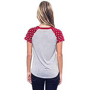 Disney Junior Fashion Contrast Shoulder Top Minnie Pocket, Gray with Red (Large, Grey)