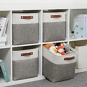 DULLEMELO [Set of 4 Storage Cubes Baskets for Organizing, 12 x 12 x 12 inch Cube Storage Organizer Bins with Leather Handles, Foldable Fabric Cloth Bins for Cube Storage(4 Pack - 12" White&Grey)
