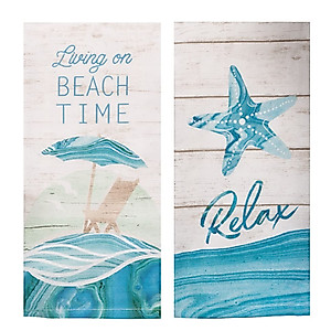 Coastal Tranquility Kitchen Tea Towel Bundle of 2, Beach Time and Relax