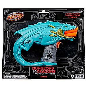 NERF Dungeons & Dragons Rakor Blaster, 4 Elite 2.0 Darts, Kids Outdoor Games, D&D Blaster Toys for Ages 8 & Up