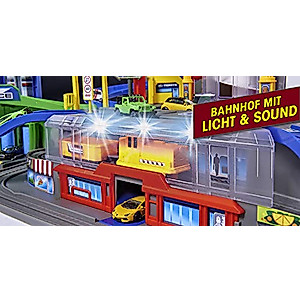DICKIE TOYS: Majorette Super City Garage Playset with 6 Die-Cast Cars, Parking Building Play World on Seven Floors, 6 Light and Sound Effect Systems, For Ages 3 and up , 128 x 78 x 73 cm