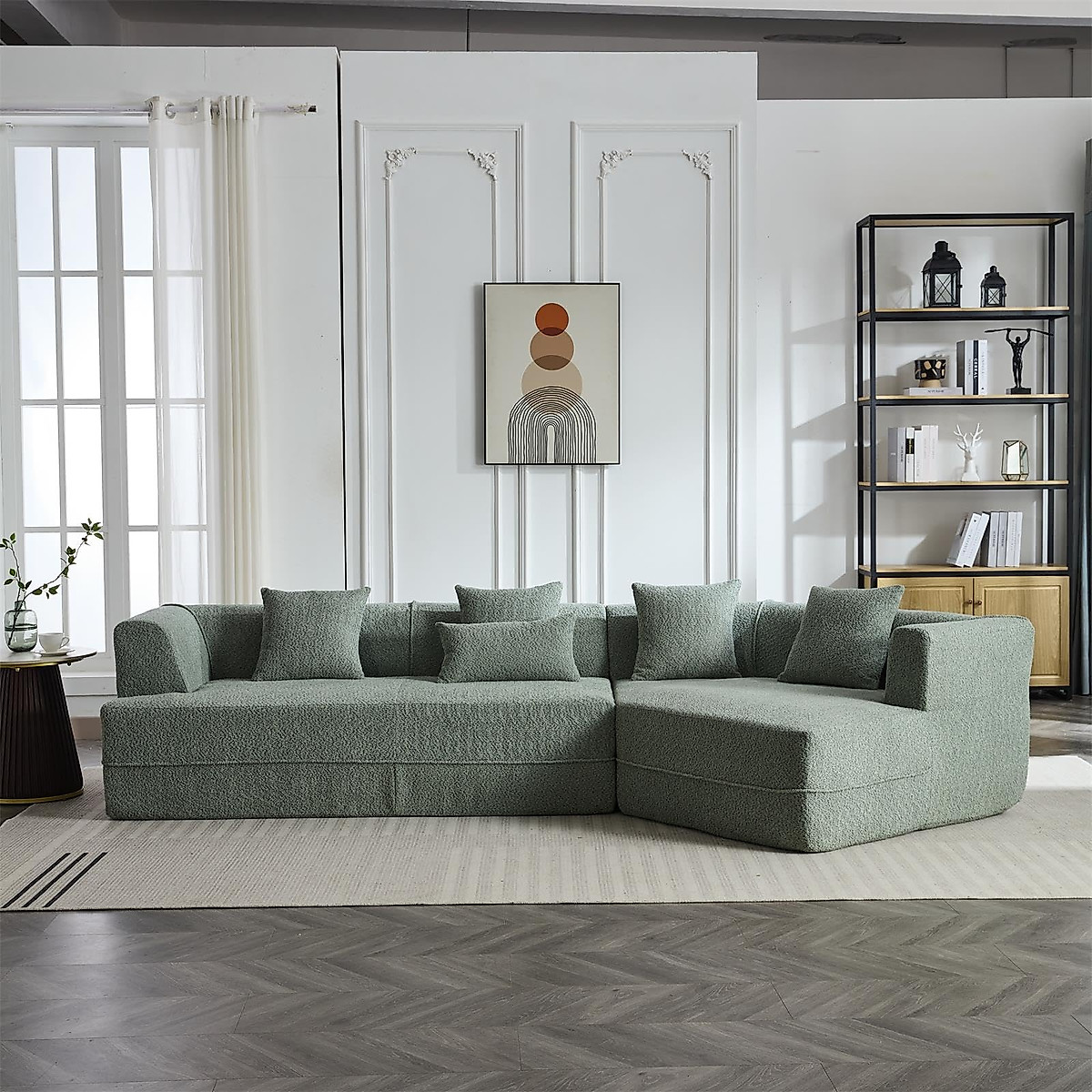 Large Modular Sofa Sectional Couch, 126.77" L-Shape Upholstered Modern Minimalist Cloud Sofas Couch, 28" Deep Seat Free Combination Corner Couchesfor Living Room Apartment, Dark Green Plush Boucle