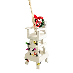 Christmas Tree Decor Beach White Wooden Lifeguard Chair Hanging Ornament 5 Inch