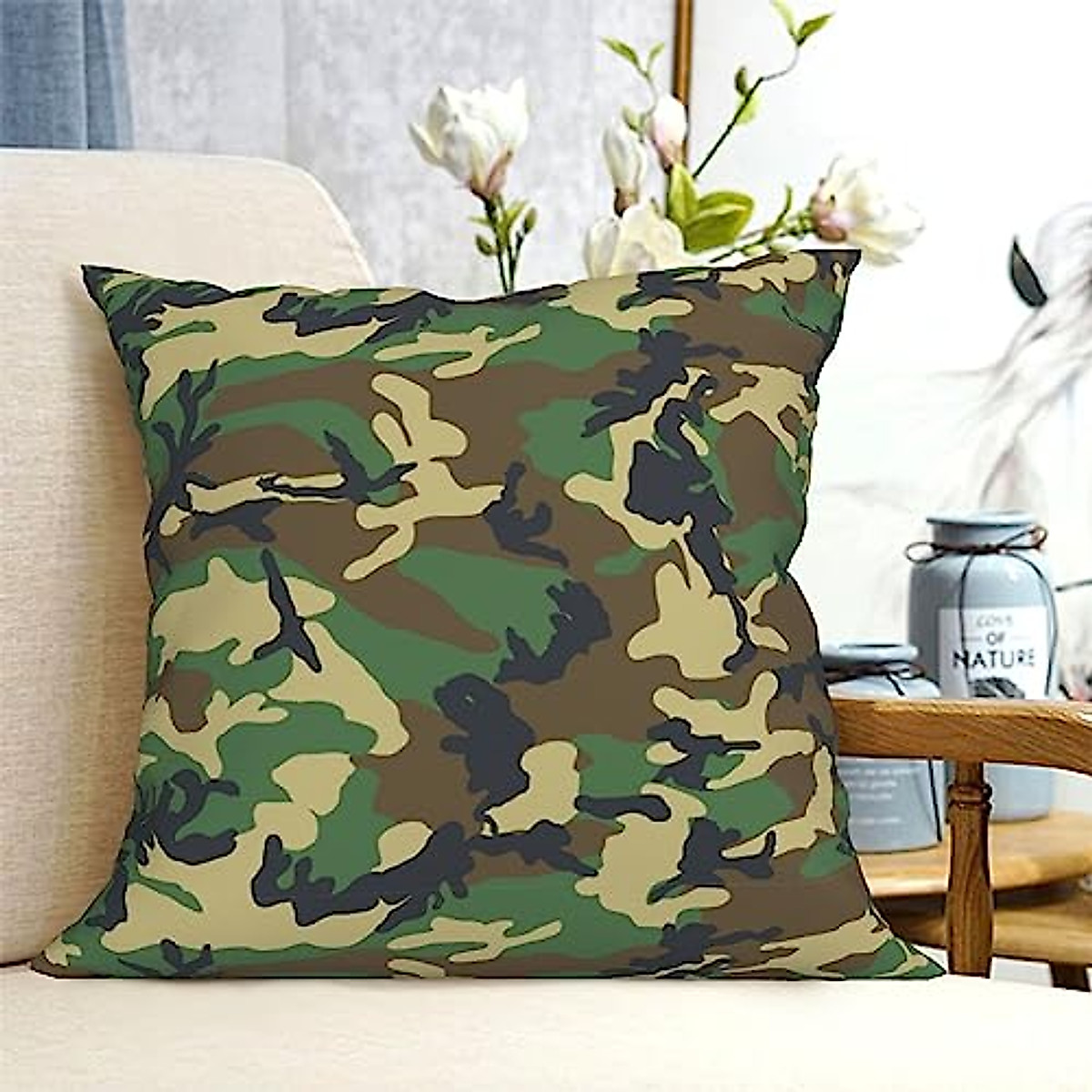 WURTON Green Military Camo Print Throw Pillow Covers, Soft Square Cushion Case,for Sofa, Couch,Bed Chair-18 X 18 Inch
