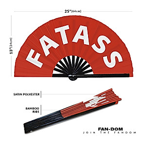 Fatass hand fan foldable bamboo circuit hand fan funny gag slang words expressions statement gifts Festival accessories Rave handheld Circuit event fan Clack fans (Red)