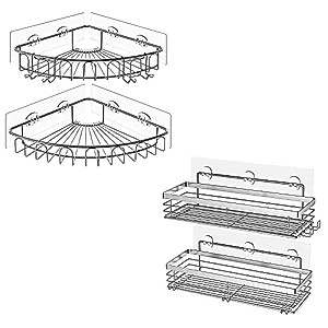 Orimade 2-Pack Rectangle Shower Caddy Bundle with 2-Pack Corner Shower Caddy, No Drilling, Stainless Steel