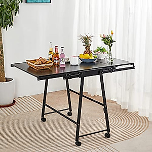 2-in-1 Convertible Shelf to Table with Wheels, Space Saving Storage Shelf or Dining Table, 4 Tier Shelving Unit Industrial Bookcase for Small Spaces, Kitchen, Dining Room and Living Room, Black