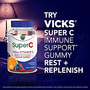 Vicks SuperC Vitamin C Gummies, Rest & Replenish, Immune Support (Vitamin C, Ashwagandha, Echinacea, Chamomile) Citrus Berry Flavored, 36 Gummies