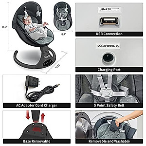Baby Swing for Infants,5-Speed Baby Swing with 12 Preset Lullabies, Remote Control Baby Swings for Infants with Touch Screen Infant Swing for 5-20 lb,0-9 Months Suitable for Indoor and Outdoor.
