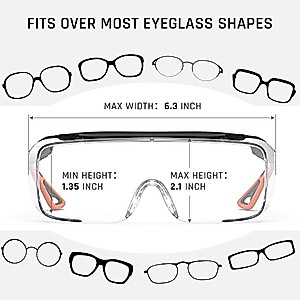 TOREGE Safety Glasses, Anti Fog Safety Glasses Over Glasses, Safety Goggles With HD Lenses,Medical Goggles For Men&Women (Black/Clear Lens)