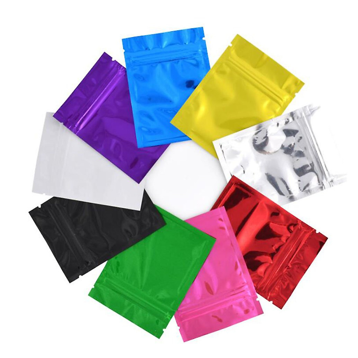 100PCS Metallic Foil Open Top Sealable Bags Double-Sided Color Mylar Foil Flat Heat Sealable Sample Zipper Bag Durable Food Storage Bag With Tear Notches Pouches Bag For Candy Tea Sugar(3.4"x5")