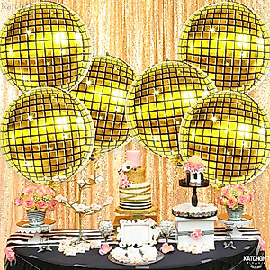KatchOn, Big Gold Disco Ball Balloons - 22 Inch, Pack of 6, Gold Disco Party Decorations | 4D Gold Disco Balloons, 70s Party Decorations | Gold Disco Ball Decorations | Disco Ball Balloons Gold