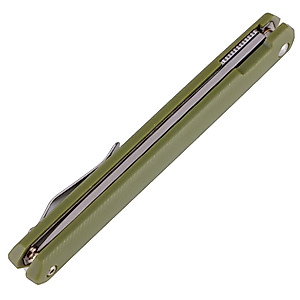 Samior GA035 Small Slim Folding Pocket Flipper Knife, 3.5 inches 5CR13 Tanto Blade, ABS Handle With Liner lock Pocket Clip, Low Profile Gentleman's EDC Knives 1.3oz, Army Green