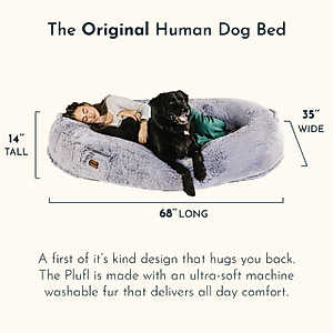 Plufl, The Original Human Dog Bed for Adults, Kids, and Pets. As Seen on Shark Tank. Comfy Plush Large Bean Bag with Memory Foam, Machine Washable, and Durable. Perfect nap and Floor Bed - Arctic Grey