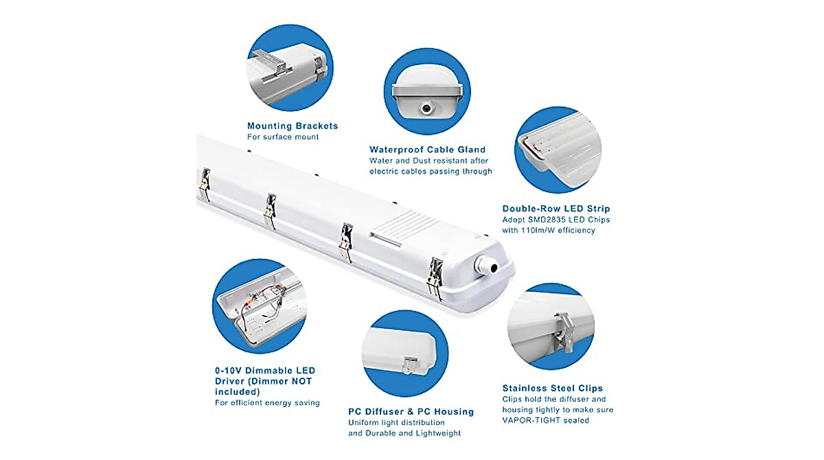 Amptonica 4FT LED Vapor Light - 6600lm Energy Saver