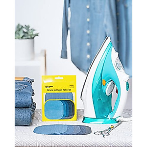ZEFFFKA Premium Quality Denim Iron-on Jean Patches Inside & Outside Strongest Glue 100% Cotton Assorted Shades of Blue Black Repair Decorating Kit 10 Pieces Size 4-1/4" by 3-3/4" (9.8 cm x 10.8 cm)