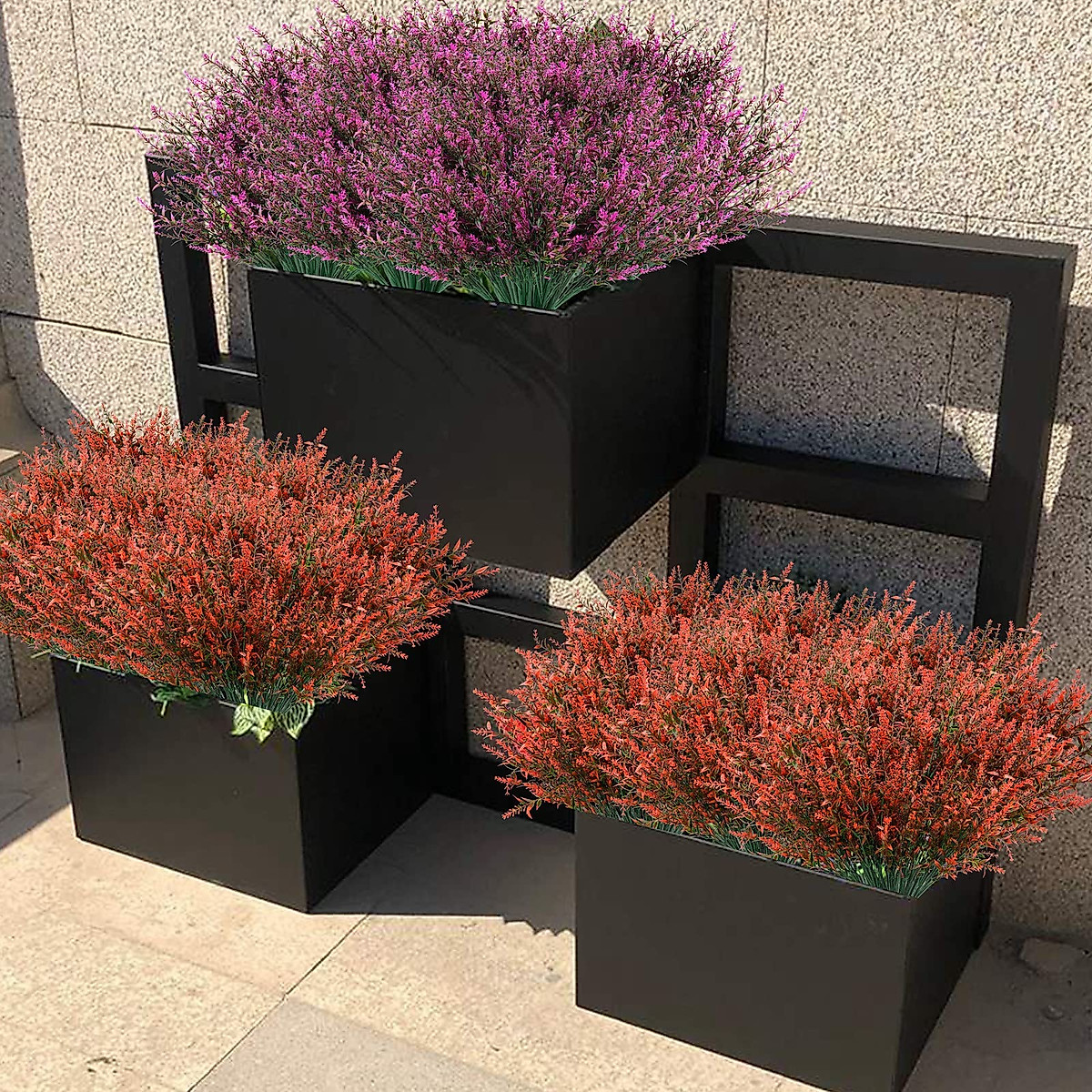 Artificial Flowers Outdoor Fake Flowers for Home Garden Window Box Decoration, Artificial Farmhouse Greenery UV Resistant Shrubs Plants for Hanging Planter Home Wedding Porch Window Decor (deep Pink)